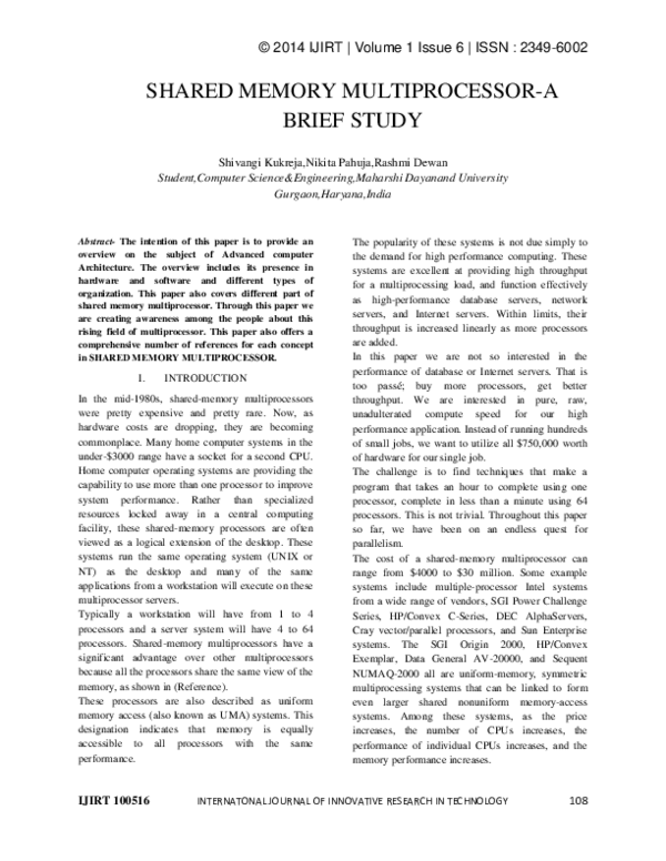 (PDF) Shared Memory Multiprocessor-A Brief Study