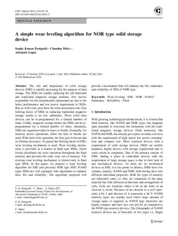 Pdf A Simple Wear Leveling Algorithm For Nor Type Solid Storage 5651
