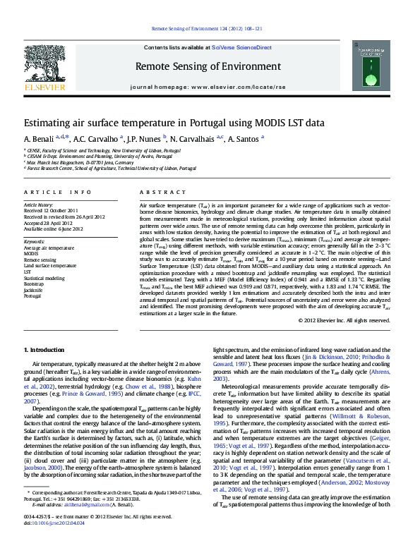 (PDF) Estimating air surface temperature in Portugal using MODIS LST data