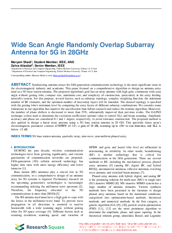 (PDF) Wide Scan Angle Randomly Overlap Subarray Antenna for 5G in 28GHz