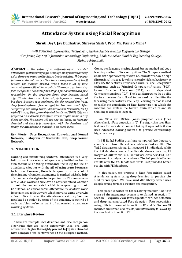 Pdf Attendance System Using Facial Recognition