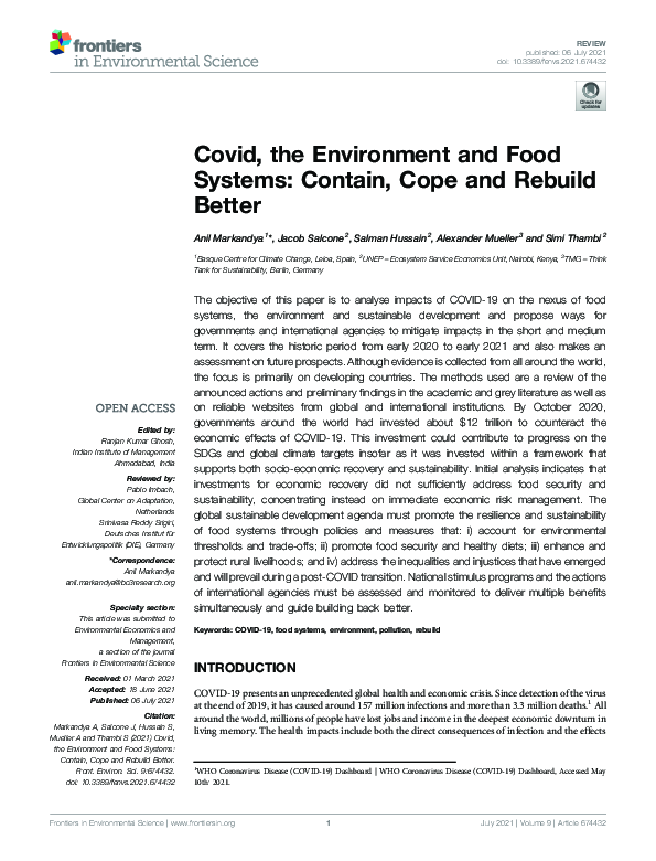 (PDF) Covid, the Environment and Food Systems: Contain, Cope and ...