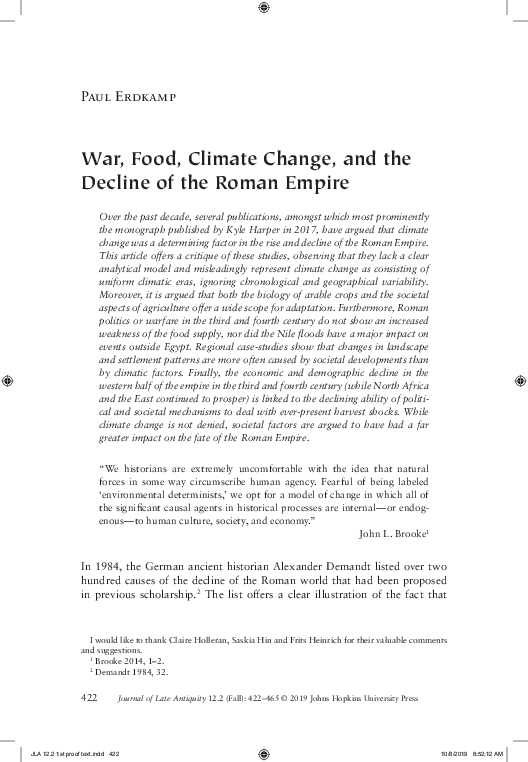 (PDF) 'War, food, climate change, and the decline of the Roman Empire ...
