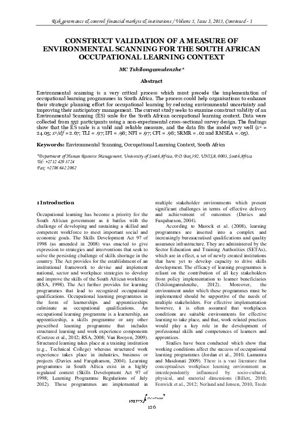 (PDF) Construct validation of a measure of environmental scanning for the South African ...