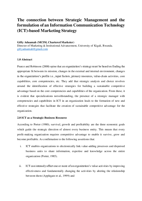 (PDF) The connection between Strategic Management and the formulation ...
