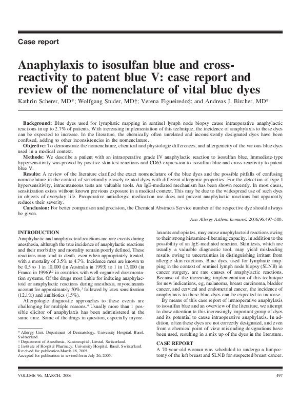(PDF) Anaphylaxis to isosulfan blue and cross-reactivity to patent blue ...