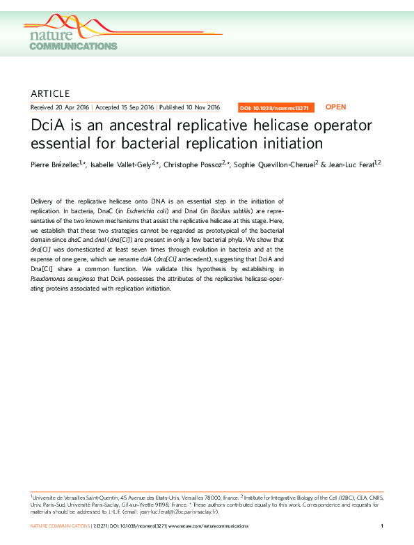 (PDF) DciA is an ancestral replicative helicase operator essential for ...