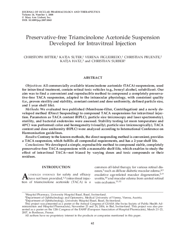 (PDF) Preservative-Free Triamcinolone Acetonide Suspension Developed ...