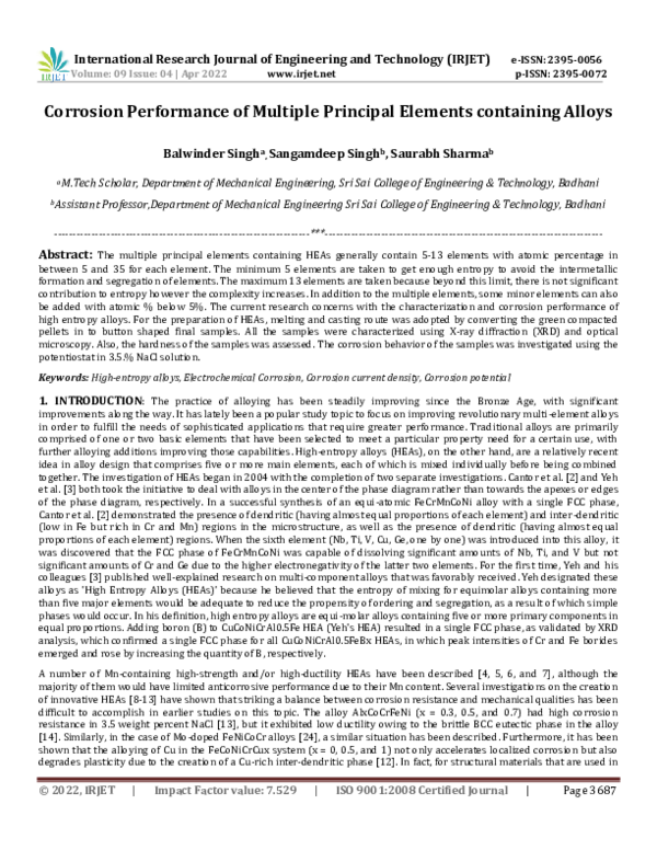 Pdf Corrosion Performance Of Multiple Principal Elements Containing