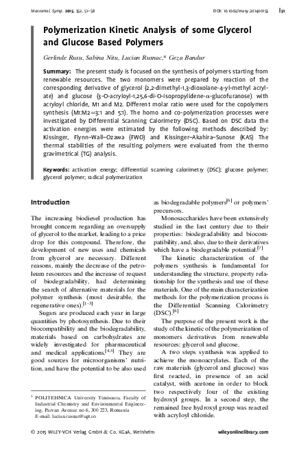 (PDF) Polymerization Kinetic Analysis of some Glycerol and Glucose ...