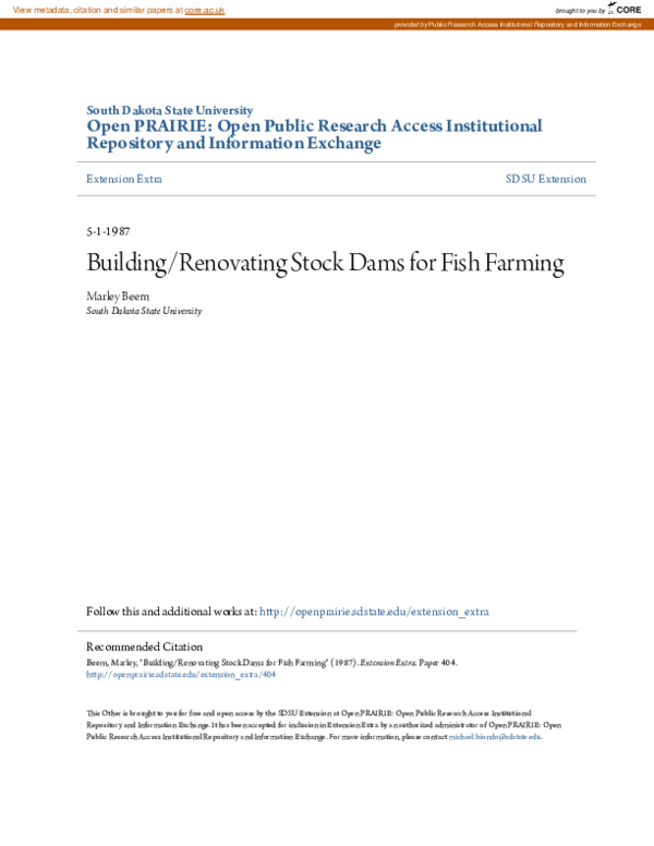 (PDF) Building/Renovating Stock Dams for Fish Farming