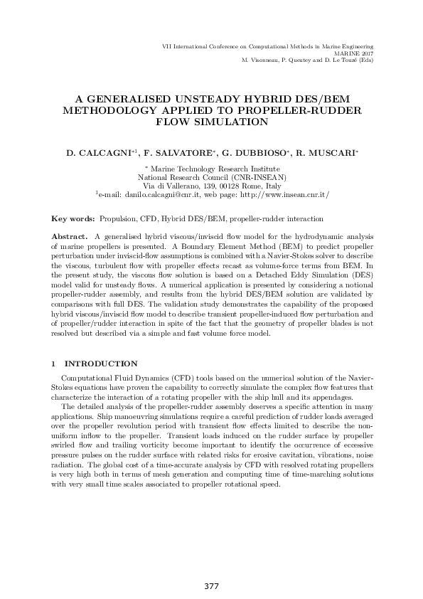 (PDF) A Generalised Unsteady Hybrid Des Bem Methodology Applied to Propeller Rudder Flow Simulation