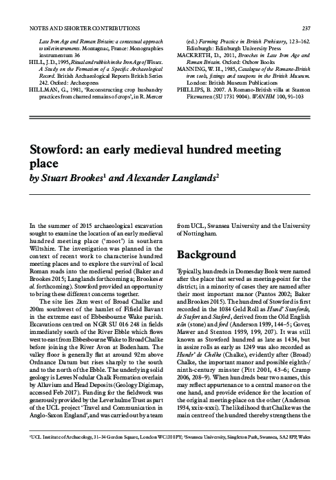 (PDF) Stowford: an early medieval hundred meeting place