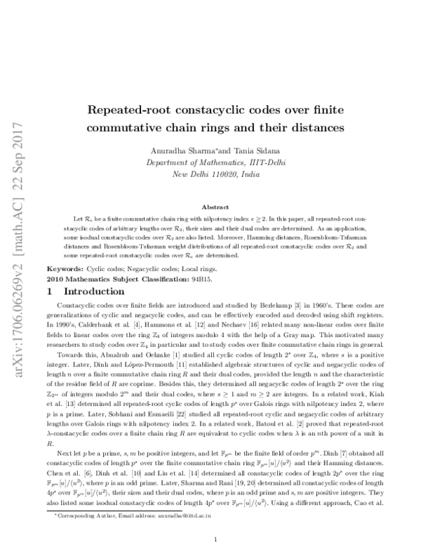 Pdf Repeated Root Constacyclic Codes Over Finite Commutative Chain Rings With Nilpotency Index
