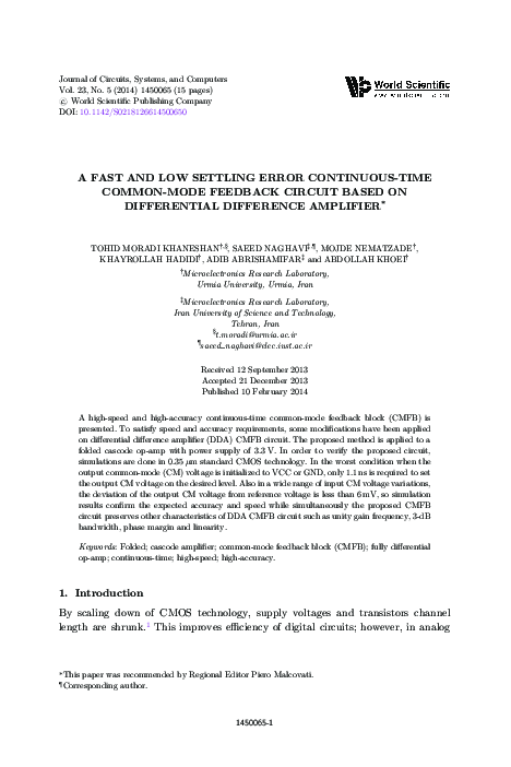 (PDF) A Fast and Low Settling Error Continuous-Time Common-Mode ...