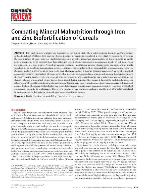 (PDF) Combating Mineral Malnutrition through Iron and Zinc ...