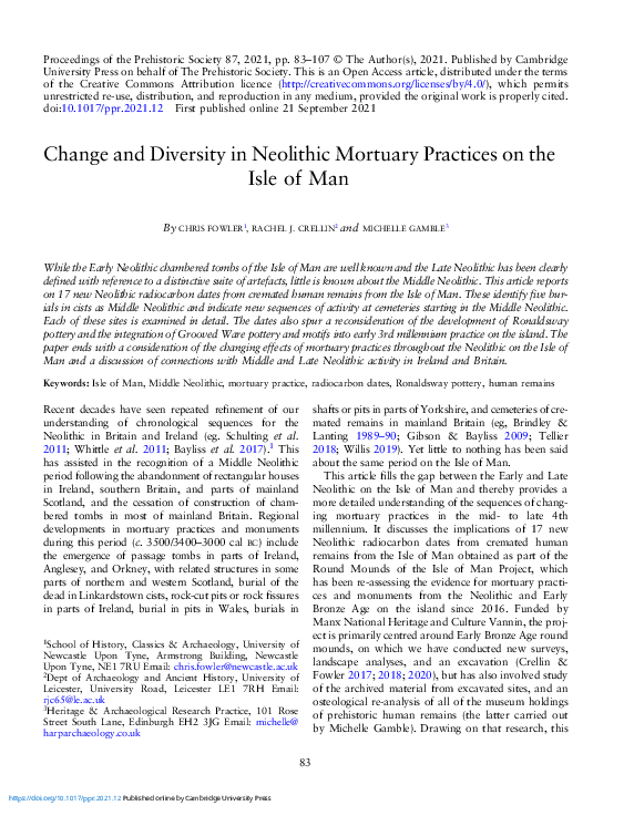(PDF) Change and Diversity in Neolithic Mortuary Practices on the Isle of Man