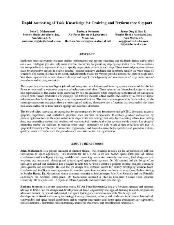 (PDF) Rapid Authoring of Task Knowledge for Training and Performance ...