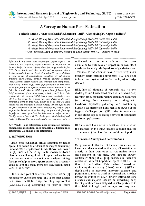 Pdf A Survey On Human Pose Estimation