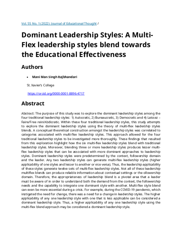(DOC) Dominant Leadership Styles: A Multi-Flex leadership styles blend ...
