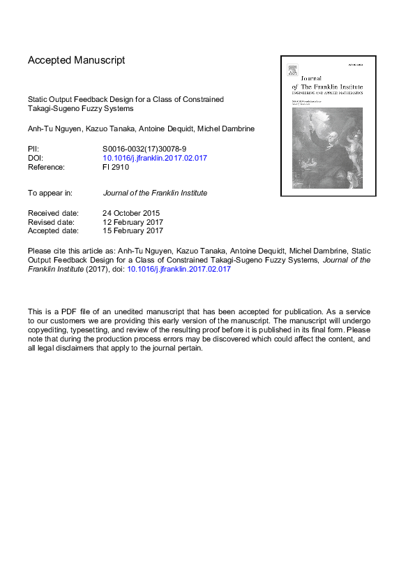 Pdf Static Output Feedback Design For A Class Of Constrained Takagisugeno Fuzzy Systems