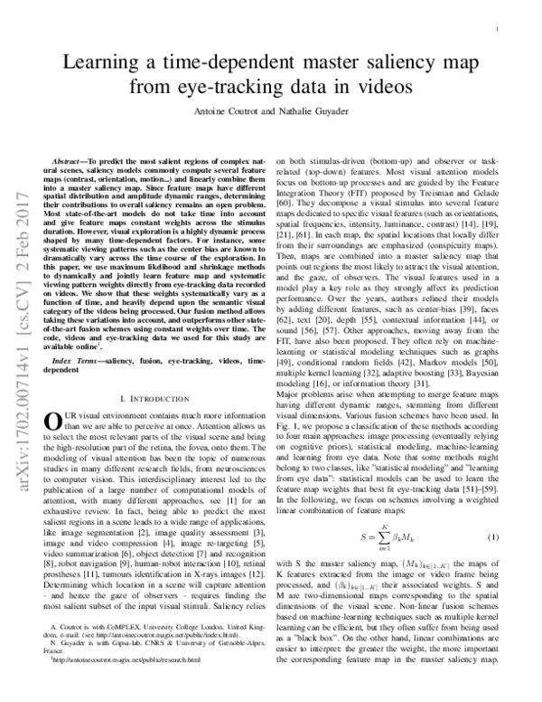 (PDF) Learning a time-dependent master saliency map from eye-tracking data in videos