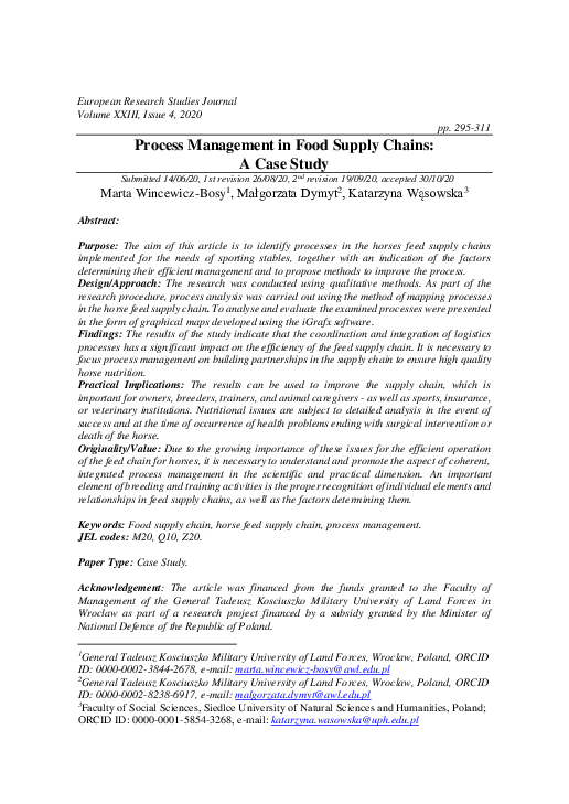 (PDF) Process Management in Food Supply Chains: A Case Study