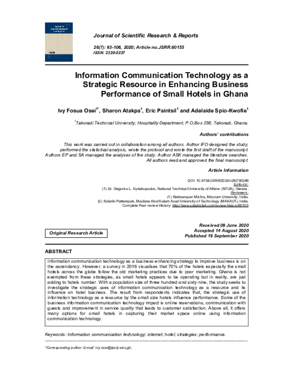 (PDF) Information Communication Technology as a Strategic Resource in Enhancing Business ...