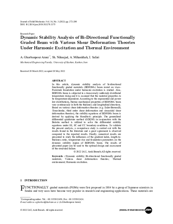 (PDF) Dynamic Stability Analysis of Bi-Directional Functionally Graded Beam with Various Shear ...
