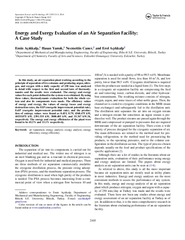 (PDF) Energy and Exergy Evaluation of an Air Separation Facility: A ...