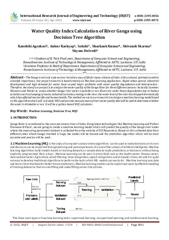 (PDF) Water Quality Index Calculation of River Ganga using Decision Tree Algorithm