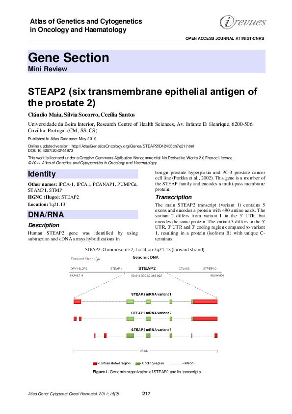 (PDF) STEAP2 (six transmembrane epithelial antigen of the prostate 2)