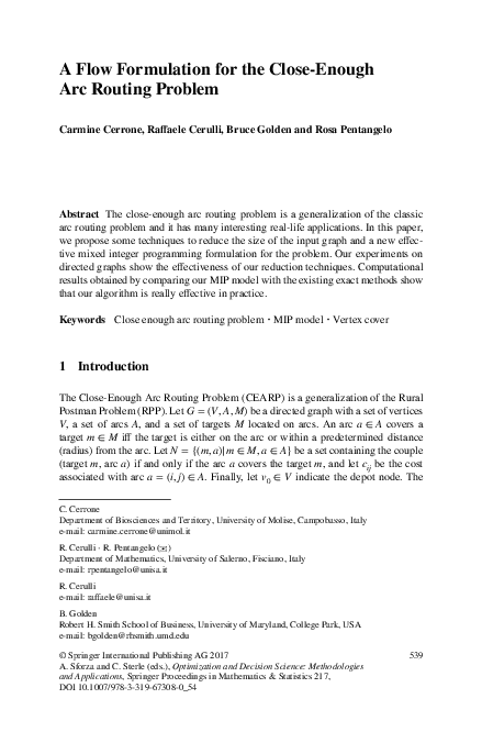(PDF) A Flow Formulation for the Close-Enough Arc Routing Problem