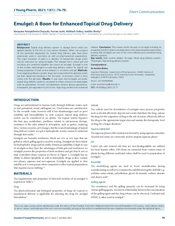(PDF) Emulgel: A Boon for Enhanced Topical Drug Delivery