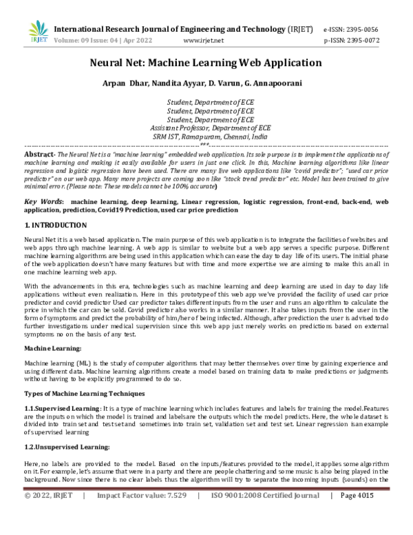 (PDF) Neural Net: Machine Learning Web Application (PDF) Neural Net: Machine Learning Web Application