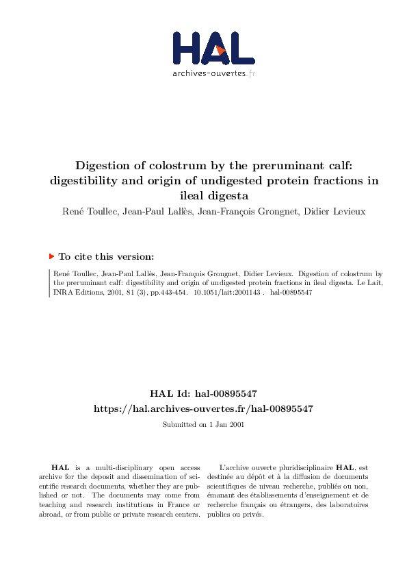 (PDF) Colostrum Digestion in Preruminant Calves