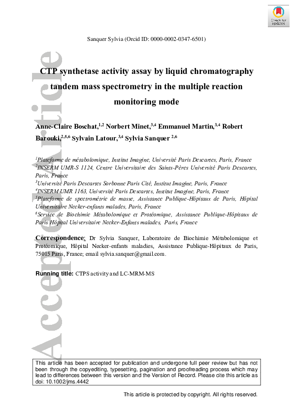 Pdf Ctp Synthetase Activity Assay By Liquid Chromatography Tandem Mass Spectrometry In The