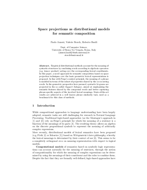 (PDF) Space Projections as Distributional Models for Semantic Composition