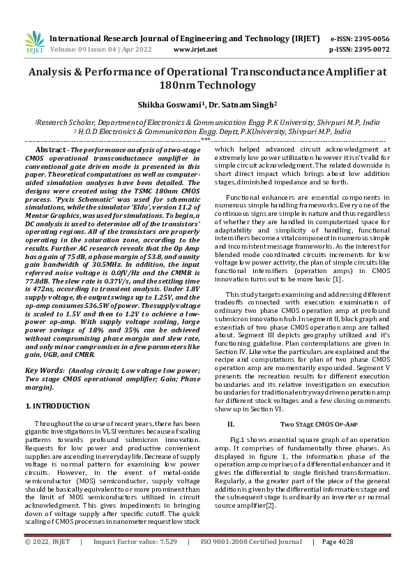 (PDF) Analysis & Performance of Operational Transconductance Amplifier ...