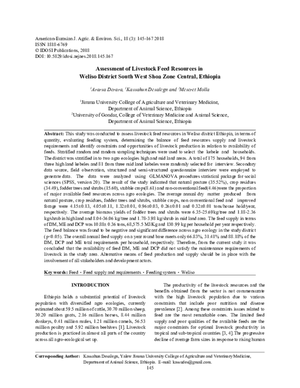 (PDF) Assessment of Livestock Feed Resources in Weliso District South ...