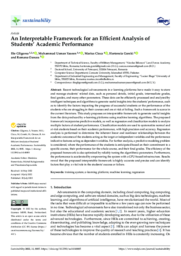 (PDF) An Interpretable Framework for an Efficient Analysis of Students’ Academic Performance