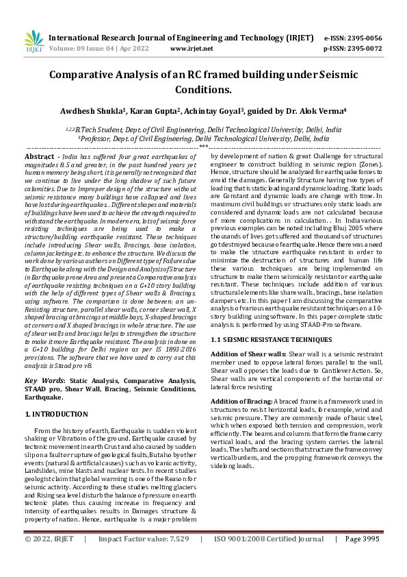 Pdf Comparative Analysis Of An Rc Framed Building Under Seismic