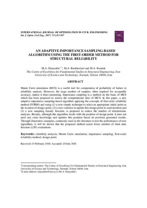 Pdf An Adaptive Importance Sampling Based Algorithm Using The First