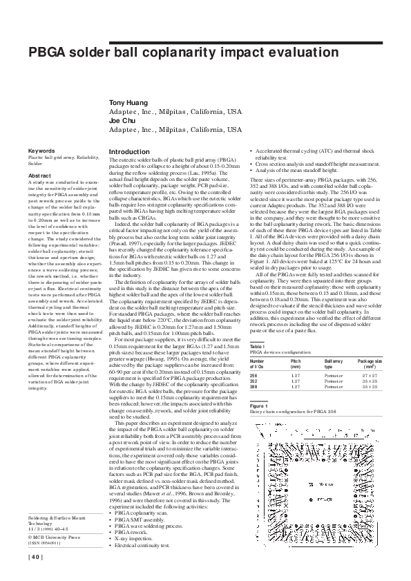 (PDF) PBGA solder ball coplanarity impact evaluation