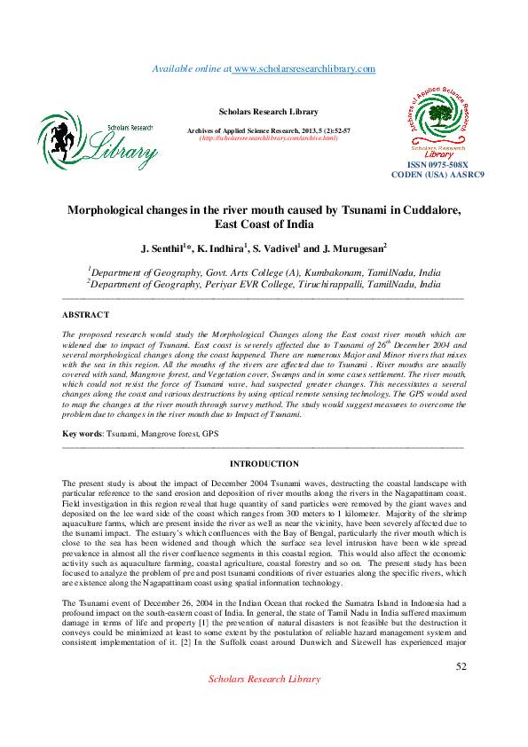 (PDF) Morphological changes in the river mouth caused by Tsunami in ...