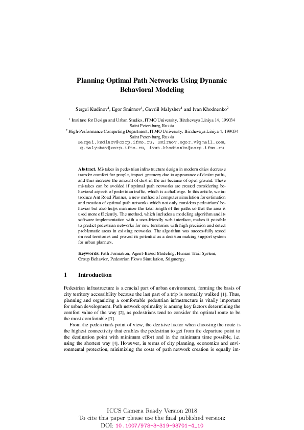 (PDF) Planning Optimal Path Networks Using Dynamic Behavioral Modeling