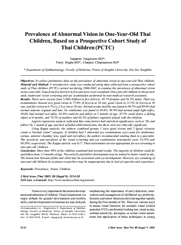 (PDF) Prevalence of abnormal vision in one-year-old Thai children ...