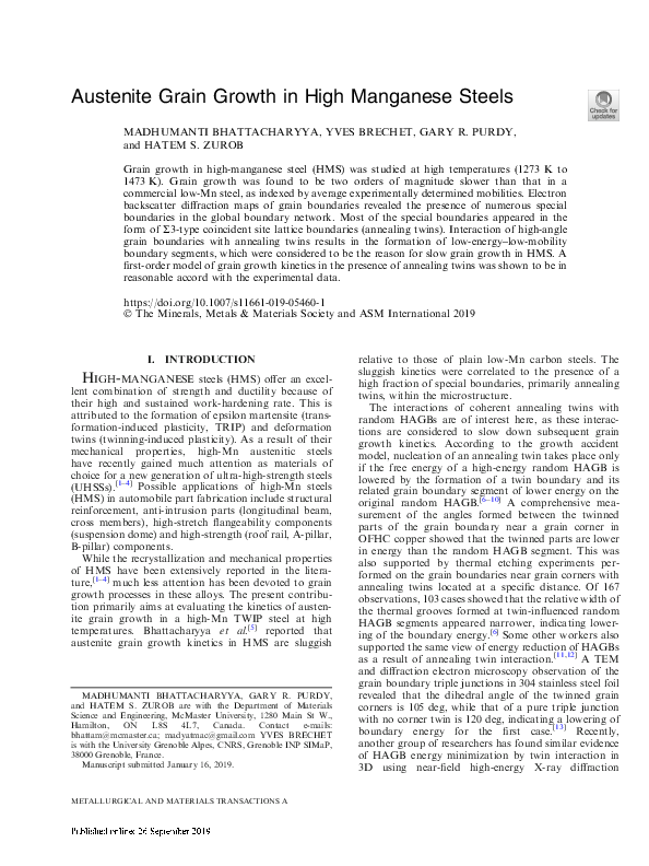 (PDF) Austenite Grain Growth in High Manganese Steels