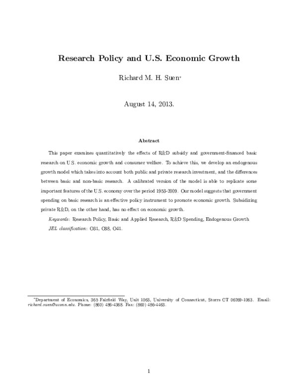 (PDF) Research Policy and US Economic Growth | Richard Suen - Academia.edu