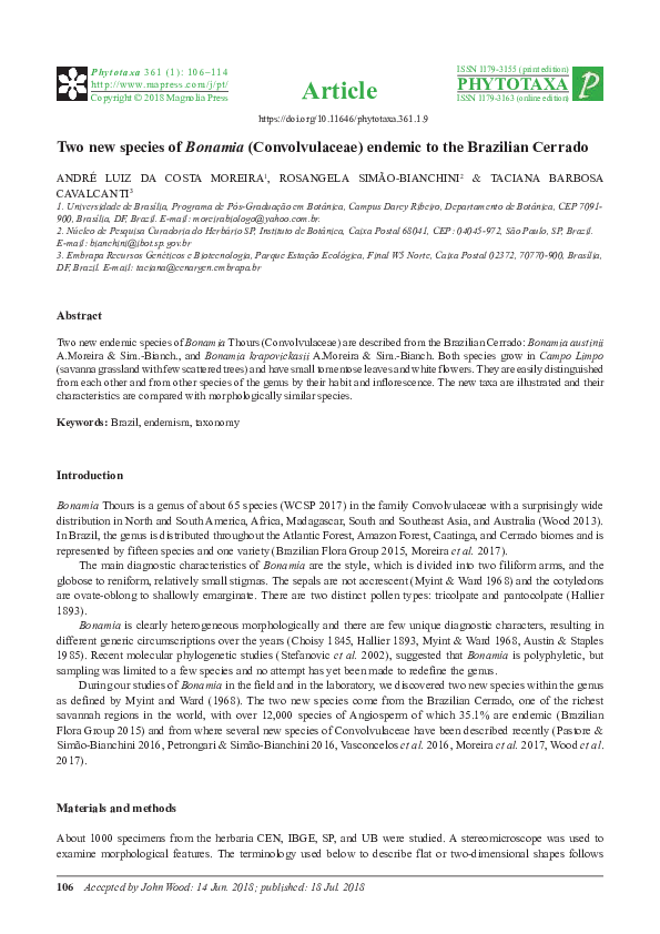 (PDF) Two new species of Bonamia (Convolvulaceae) endemic to the ...